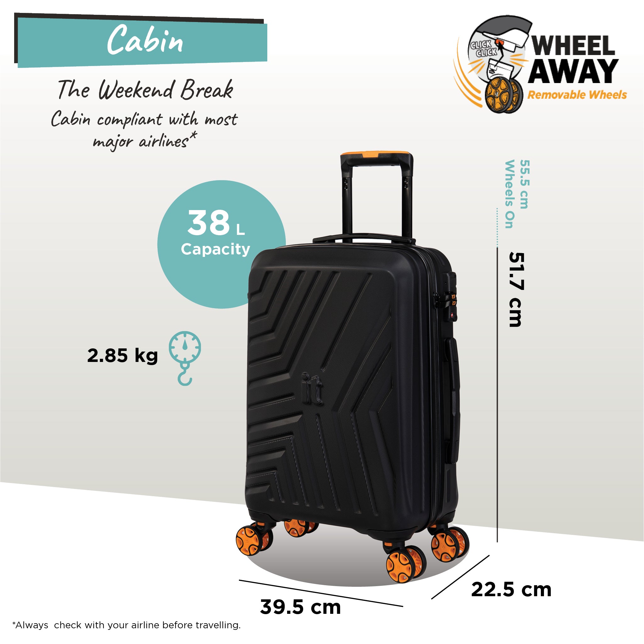 it Luggage | Convertible (Wheel Away) - Cabin (Black)