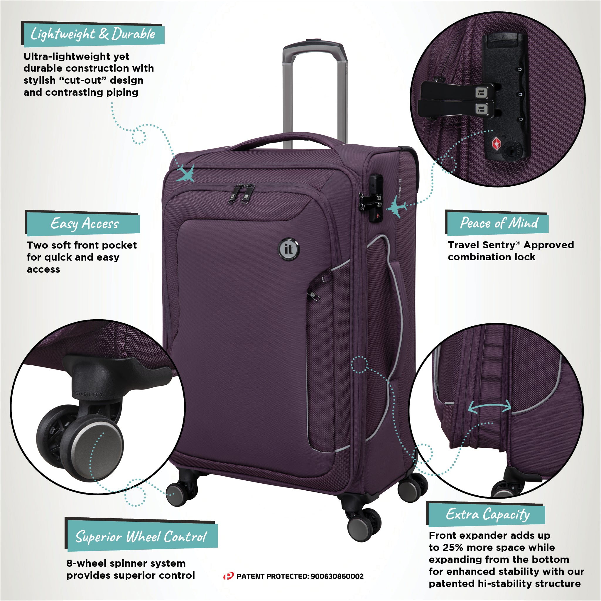 it Luggage | Teleported - 3pc Set in Plum Perfect
